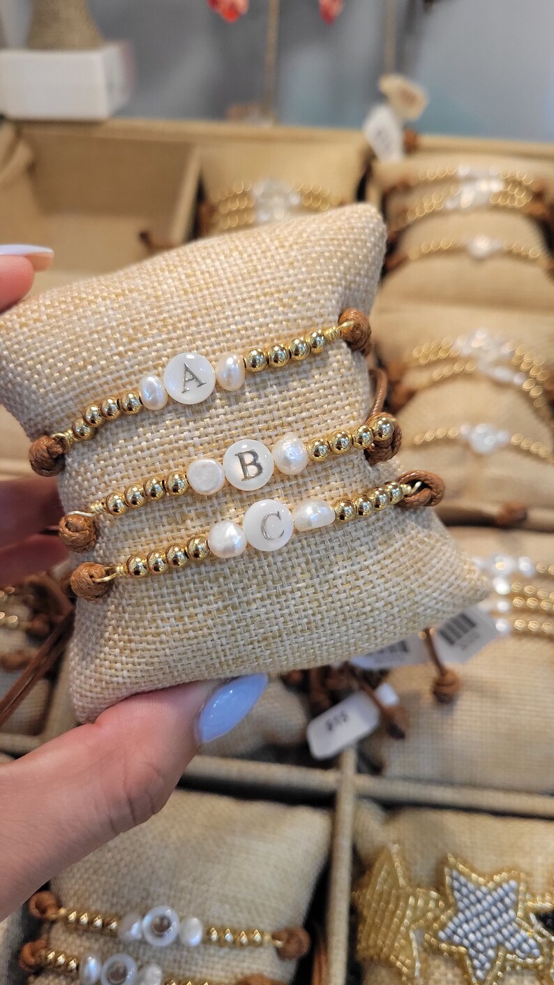 Adjustables Bracelets • Small Letters • Alphabet • Natural Pearls ...
