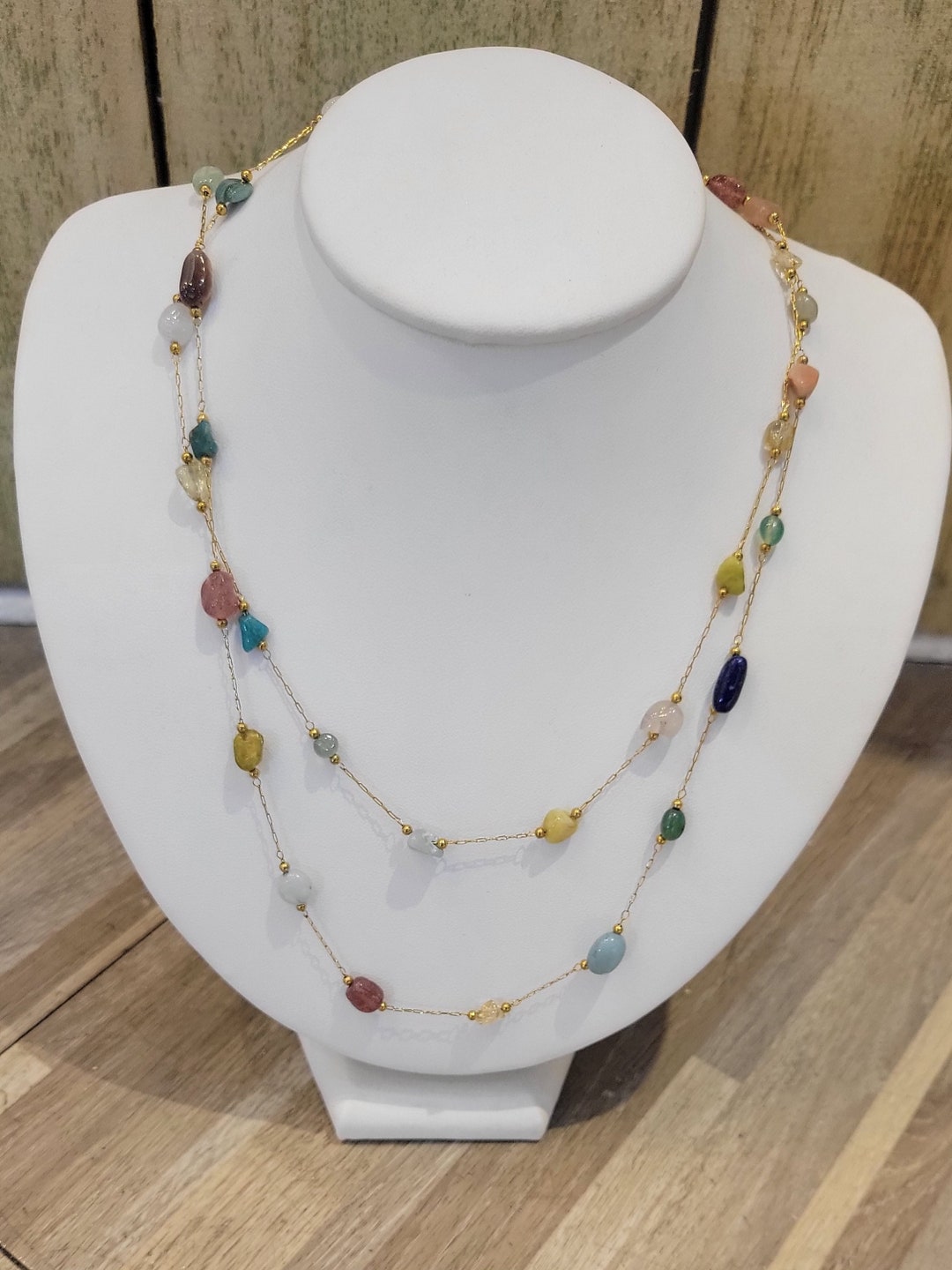 Handmade Necklaces • Long • Stainless Steel Chain • Natural Stones ...