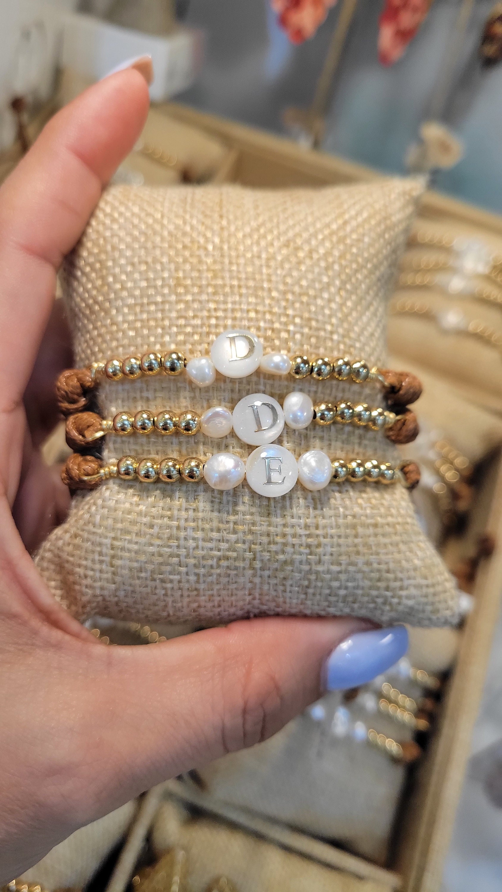 Adjustables Bracelets • Small Letters • Alphabet • Natural Pearls ...