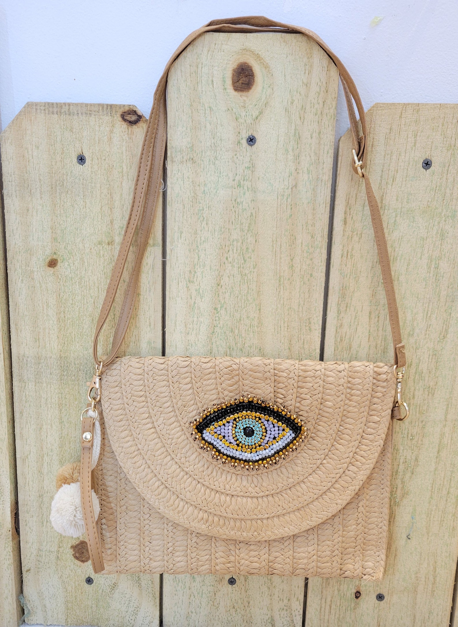 Handcratted Handbag • Patched Straw • Evil Eye Clutch Bag • Love - Etsy