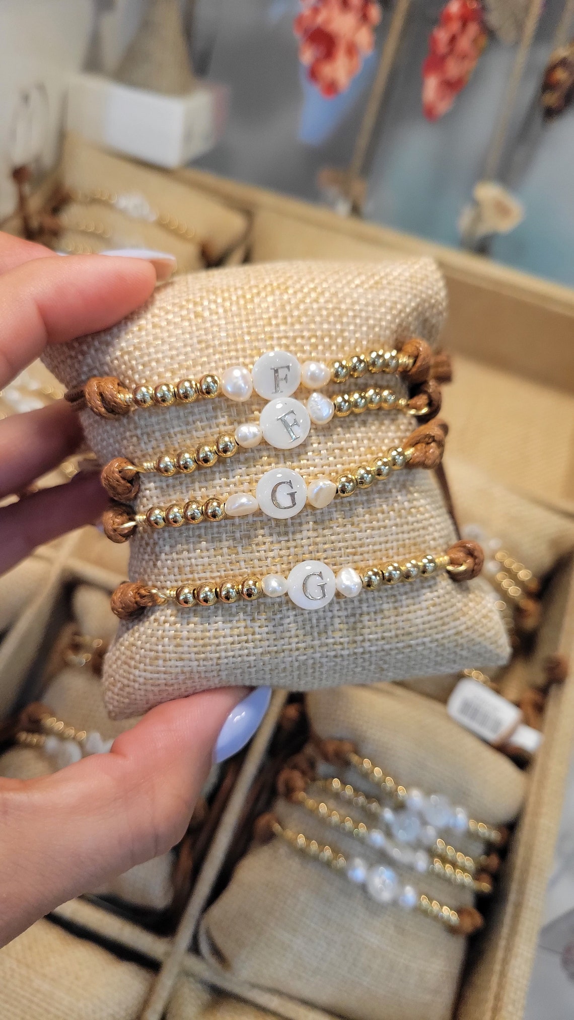 Adjustables Bracelets • Small Letters • Alphabet • Natural Pearls ...