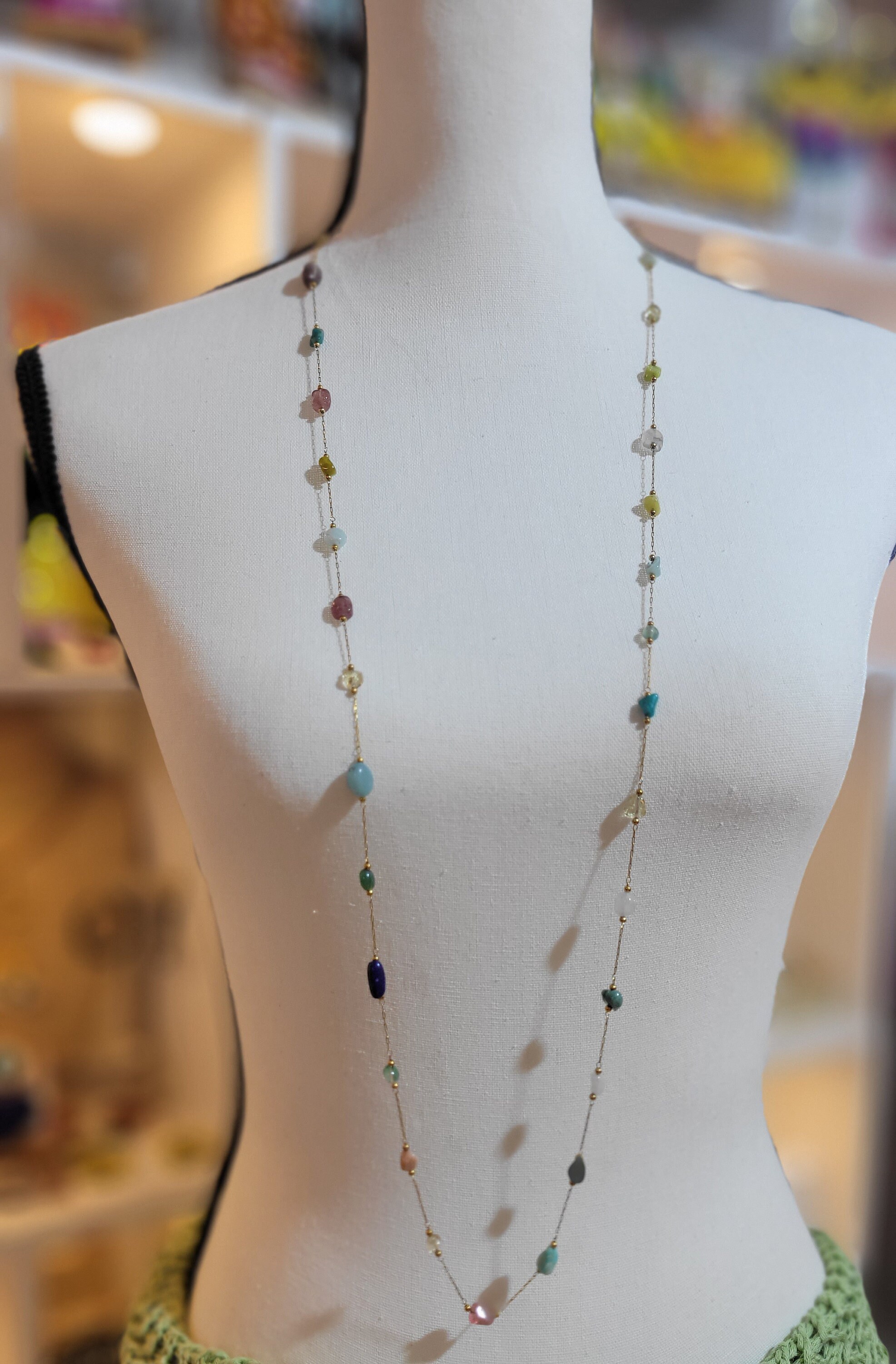 Handmade Necklaces • Long • Stainless Steel Chain • Natural Stones ...