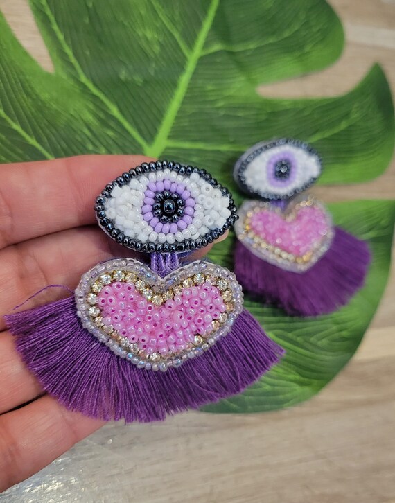 Tassels Earring Evil Eye Handmade Designs Fashion Jewelry Blue Protection Mia Miami Boutique 2.5 Inches Etsy Ireland