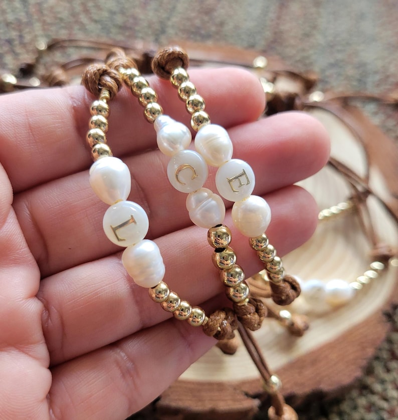 Adjustables Bracelets • Small Letters • Alphabet • Natural Pearls ...