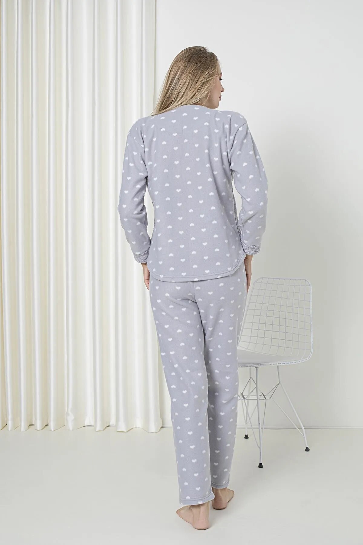 White Heart Patterned Wish Printed Hooded Women's Plush Fleece Pajamas ...