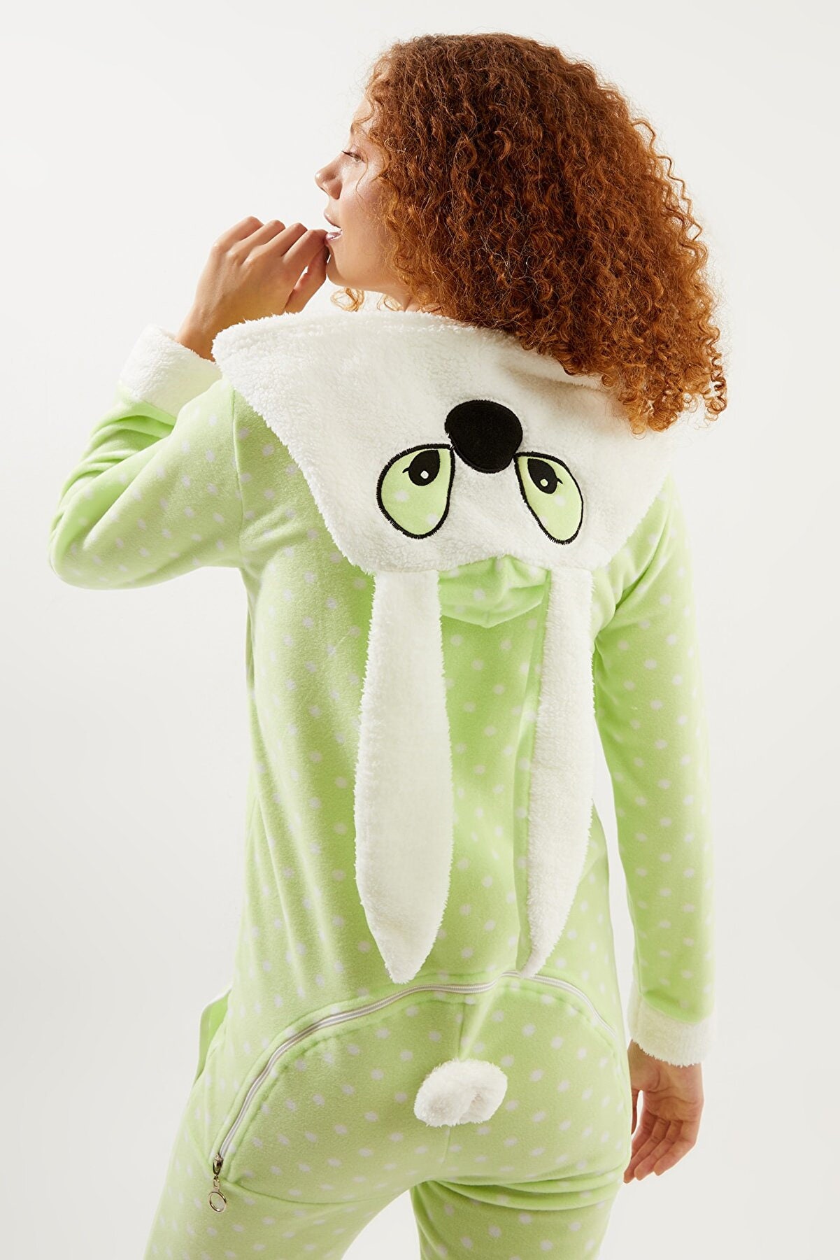 Lilac Rabbit Small Polka Dot Back Zipper Fleece Butt Flap Onesie ...