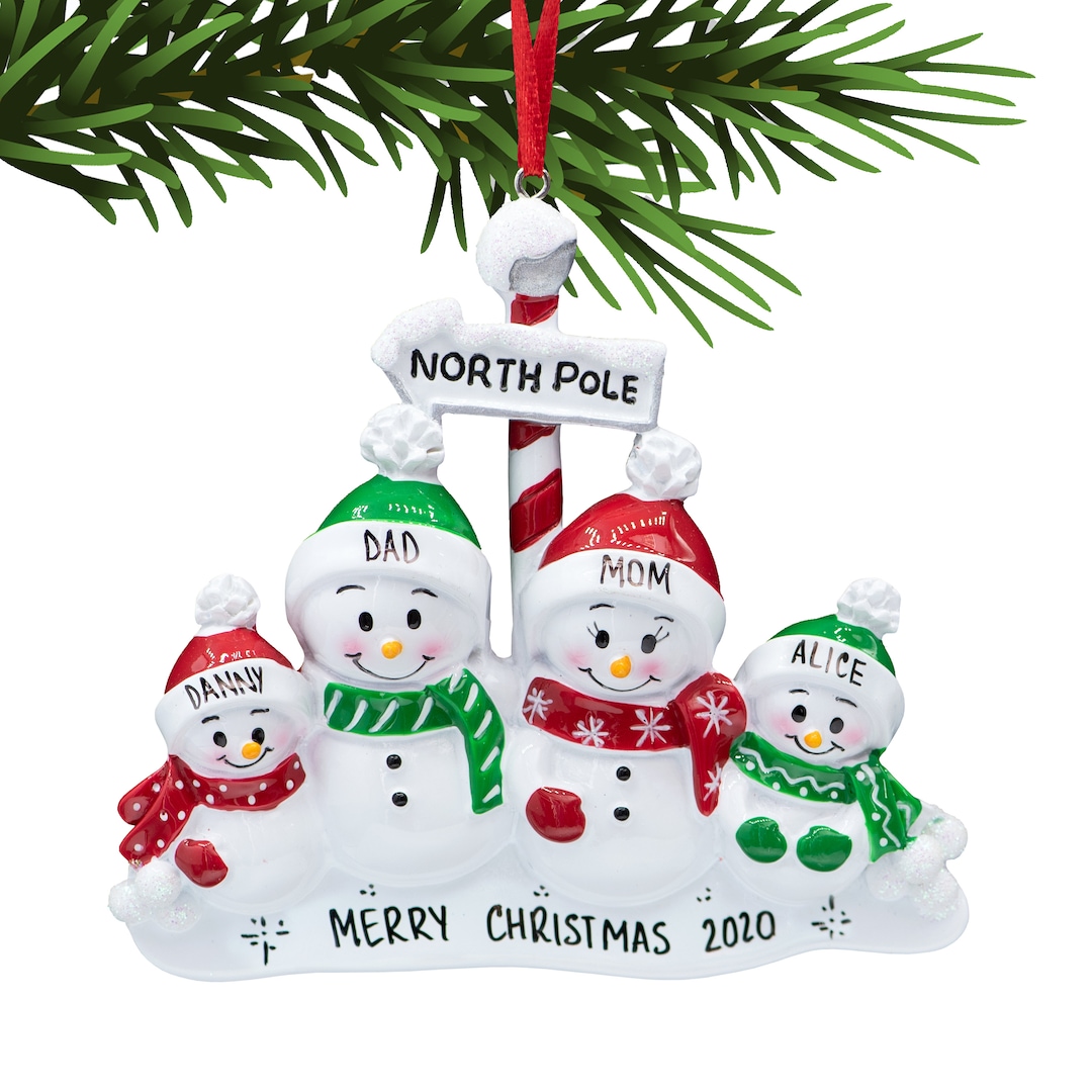 Snowman Family of 4 Ornament, Personalized Snowman Family of 4 ...