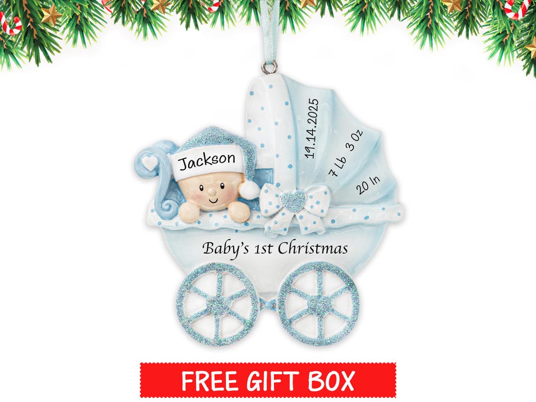 Baby's First Christmas, Personalized Baby Boy in Stroller Christmas ...