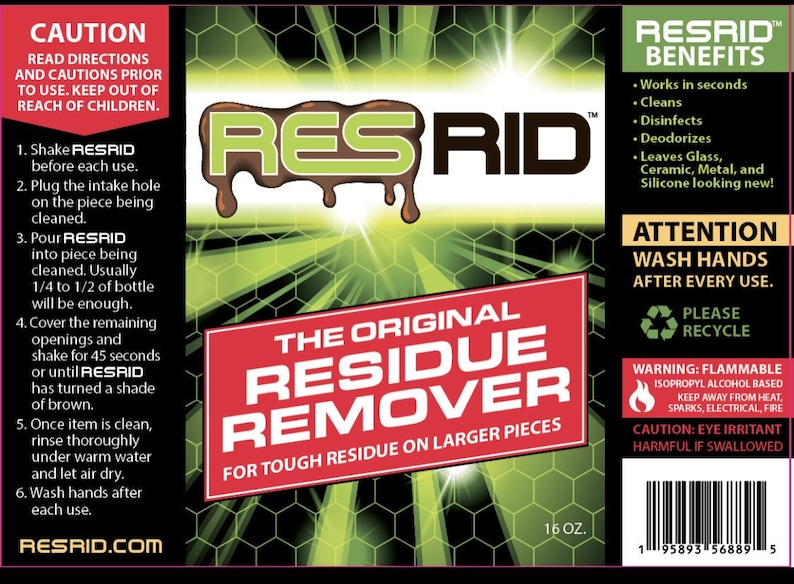 Resrid 16 Oz Original Residue Remover and Bath Caps Combo Pipe Bowl Rig ...