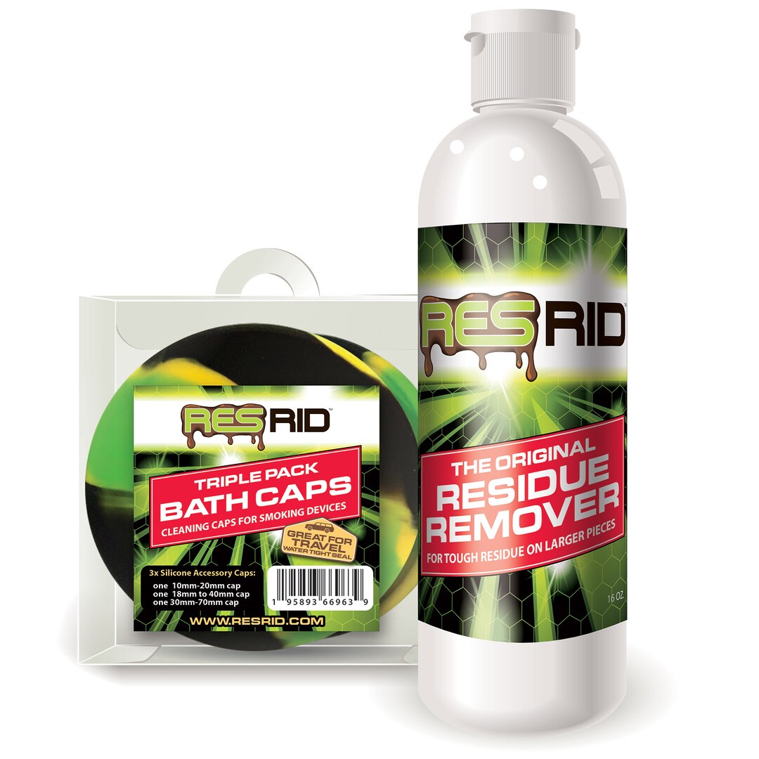 Resrid 16 Oz Original Residue Remover and Bath Caps Combo Pipe Bowl Rig ...