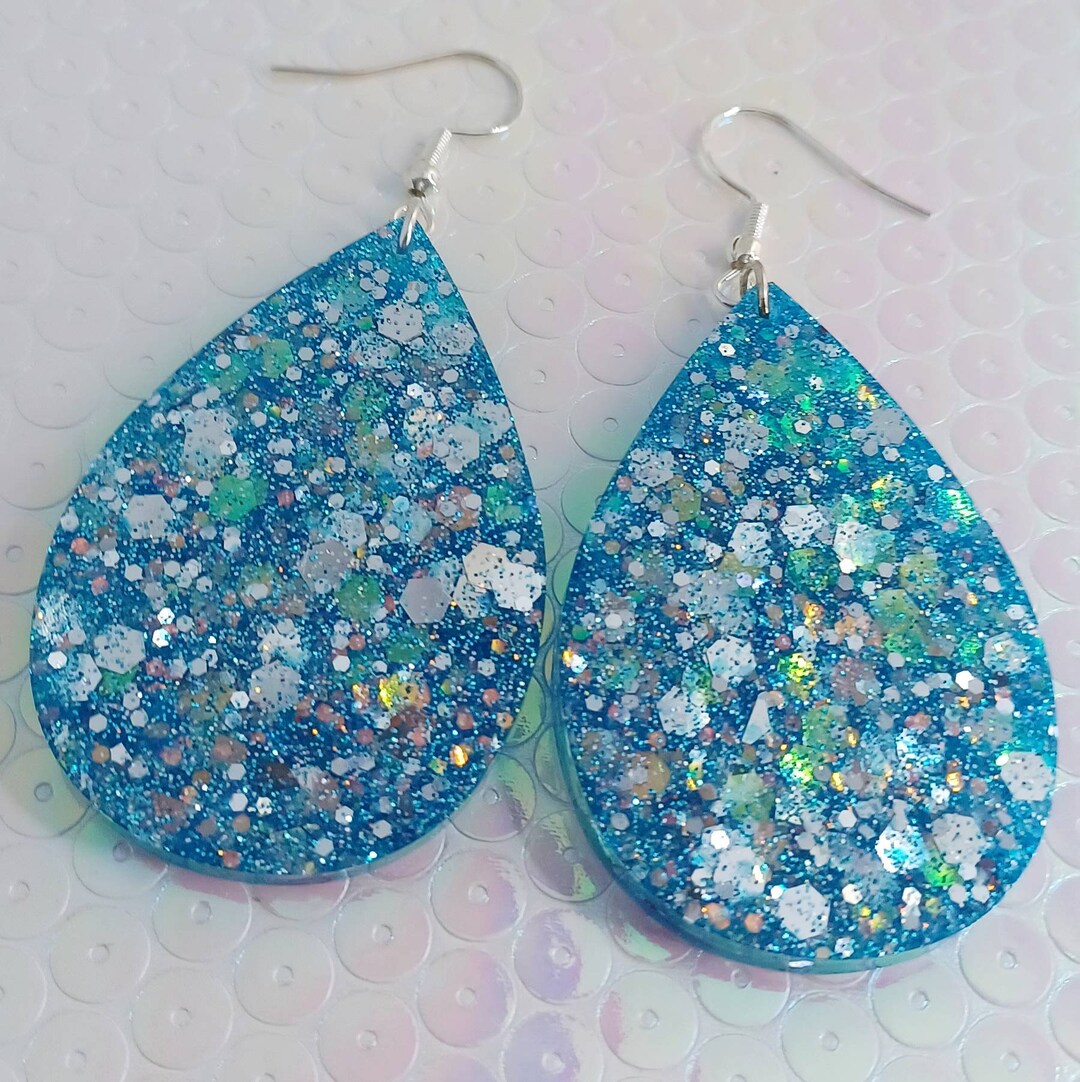 Blue Sparkle Tear Drop Earrings - Etsy