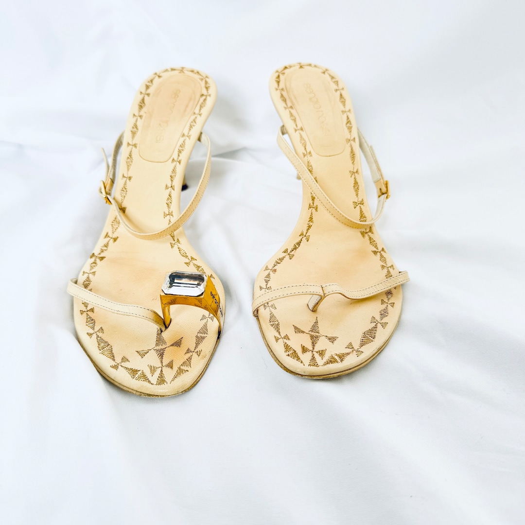 Vintage 2000s Sergio Rossi Toe Ring Gold Vermeil and Gem High Heel ...