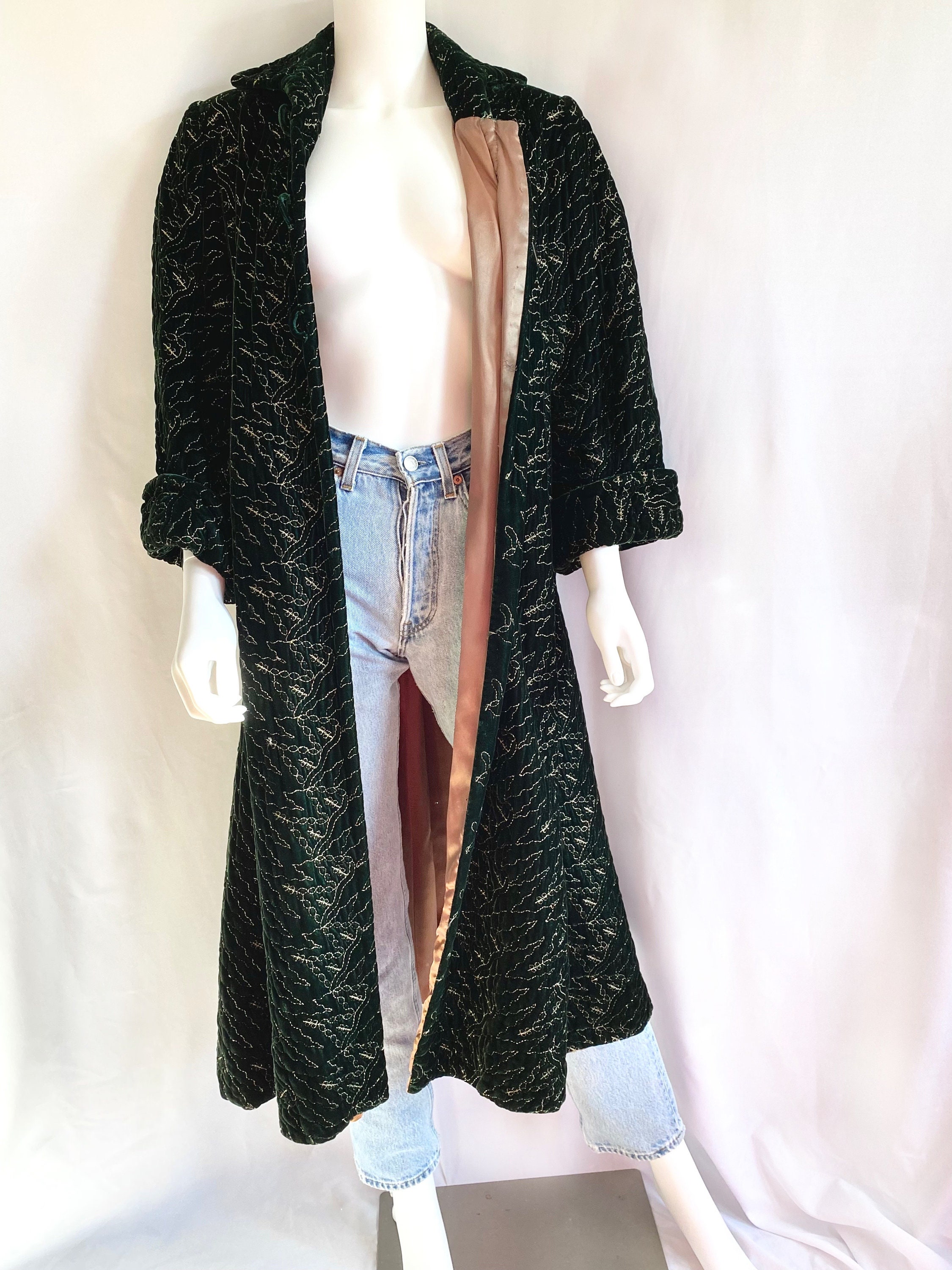 Vintage 1950s Hunter Green Velvet Gold Embroidered Coat - Etsy