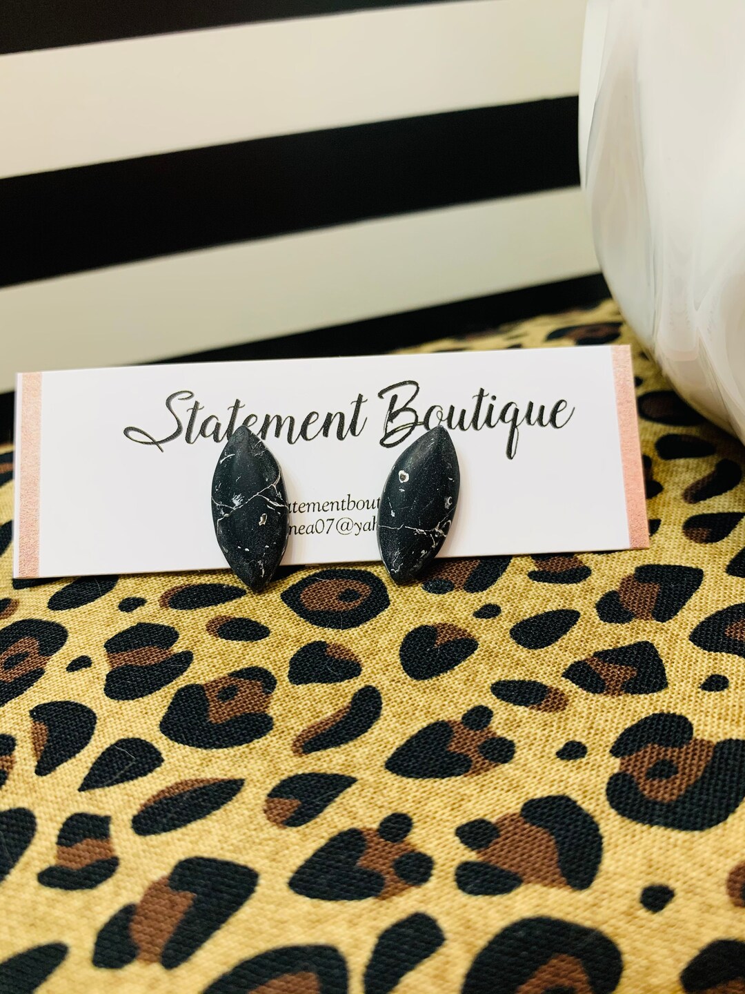 Faux Webbed Obsidian Marquee Stud Earrings - Etsy