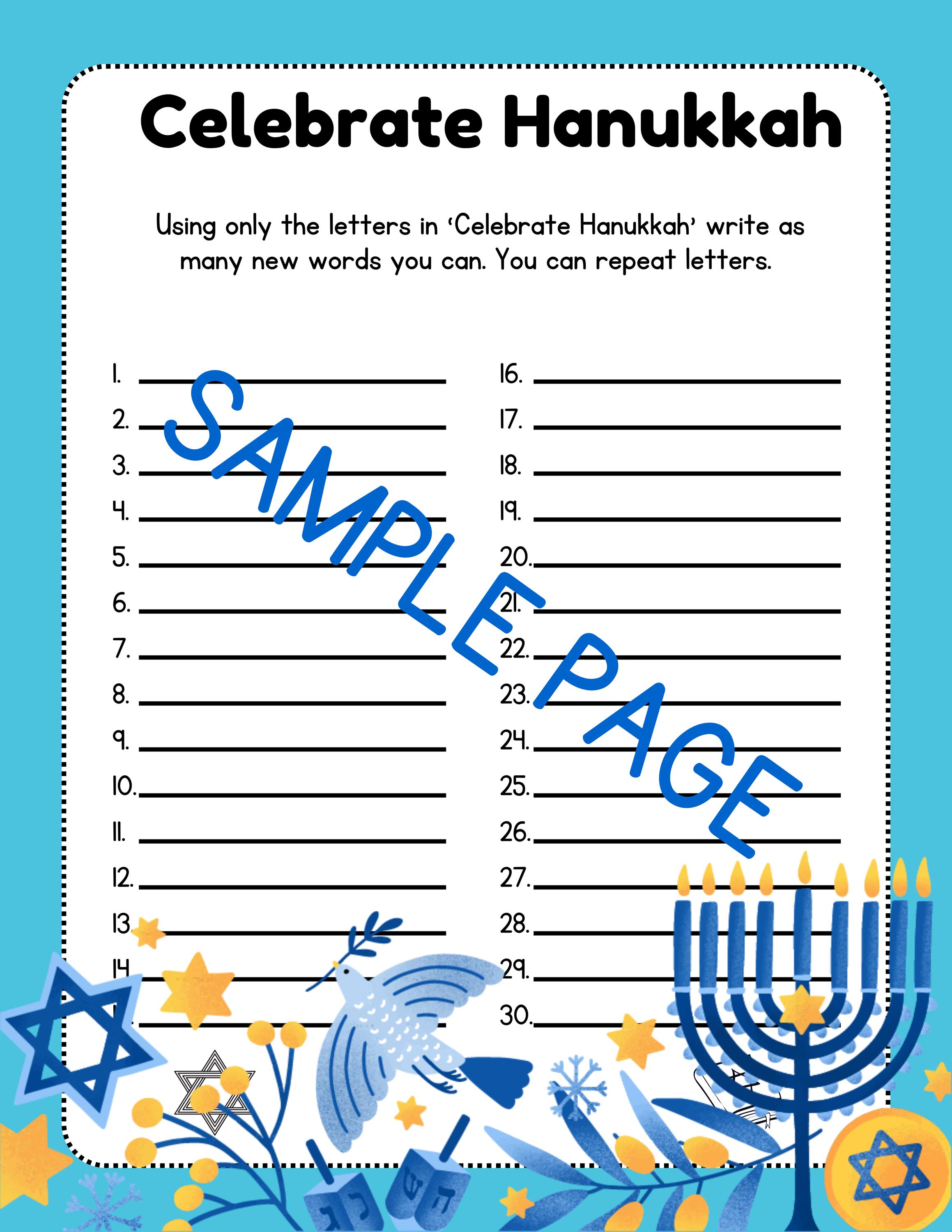 Let's Celebrate Hanukkah Printable Coloring & Actvity Pages for Age 7 ...