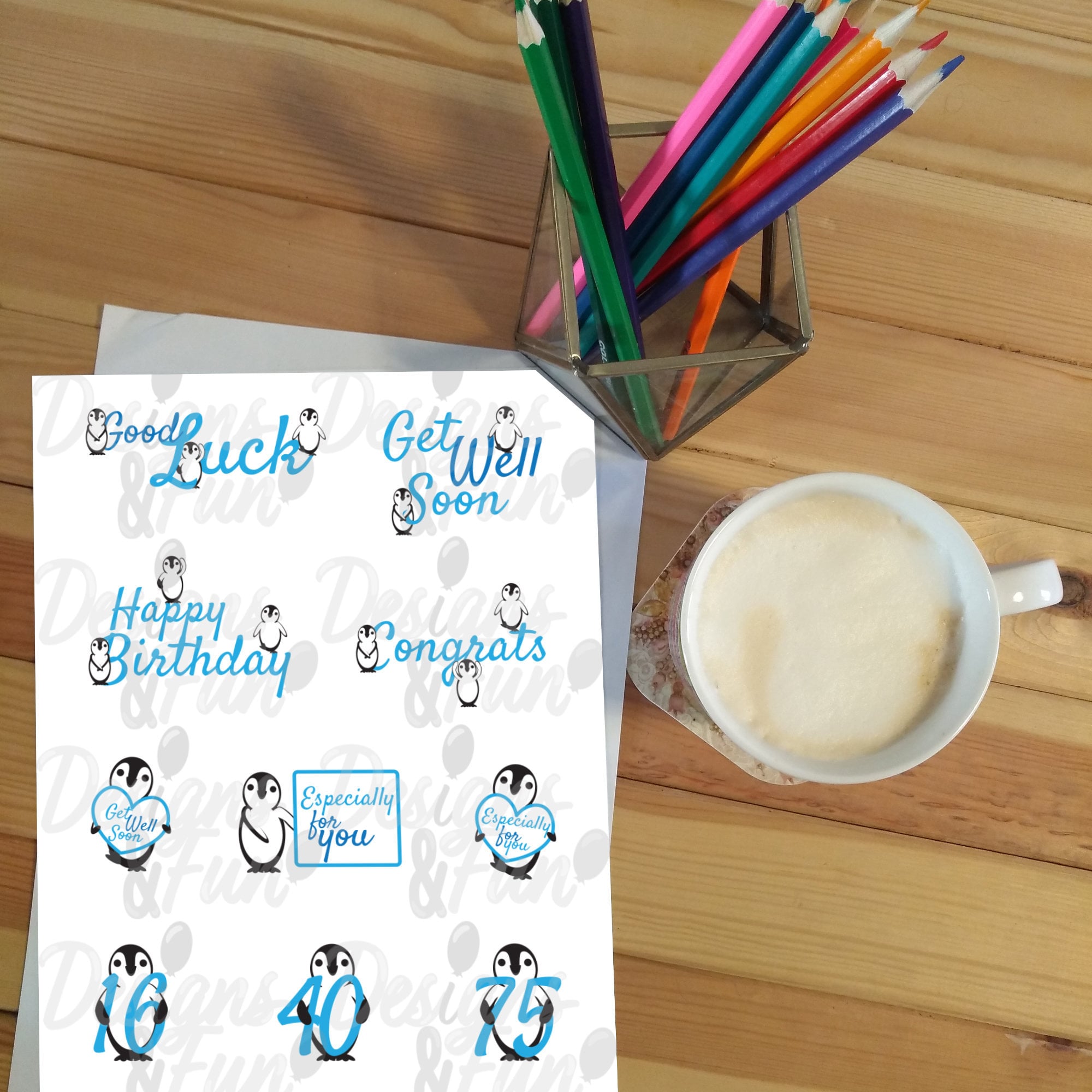 Penguin Greetings Set, Digital Download Greetings With Cute Penguins ...