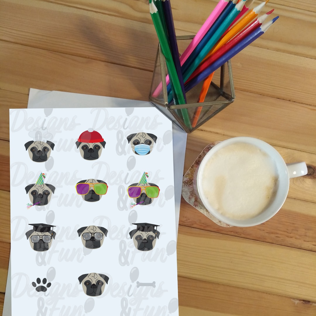 Pug Dog Clipart Set, Digital Download Pug Clip Art, Printable Pug ...