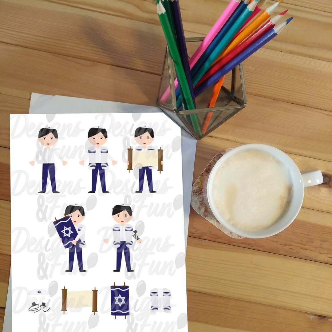 Cute Bar Mitzvah Boy Character, Printable Bar Mitzvah Clipart Set ...