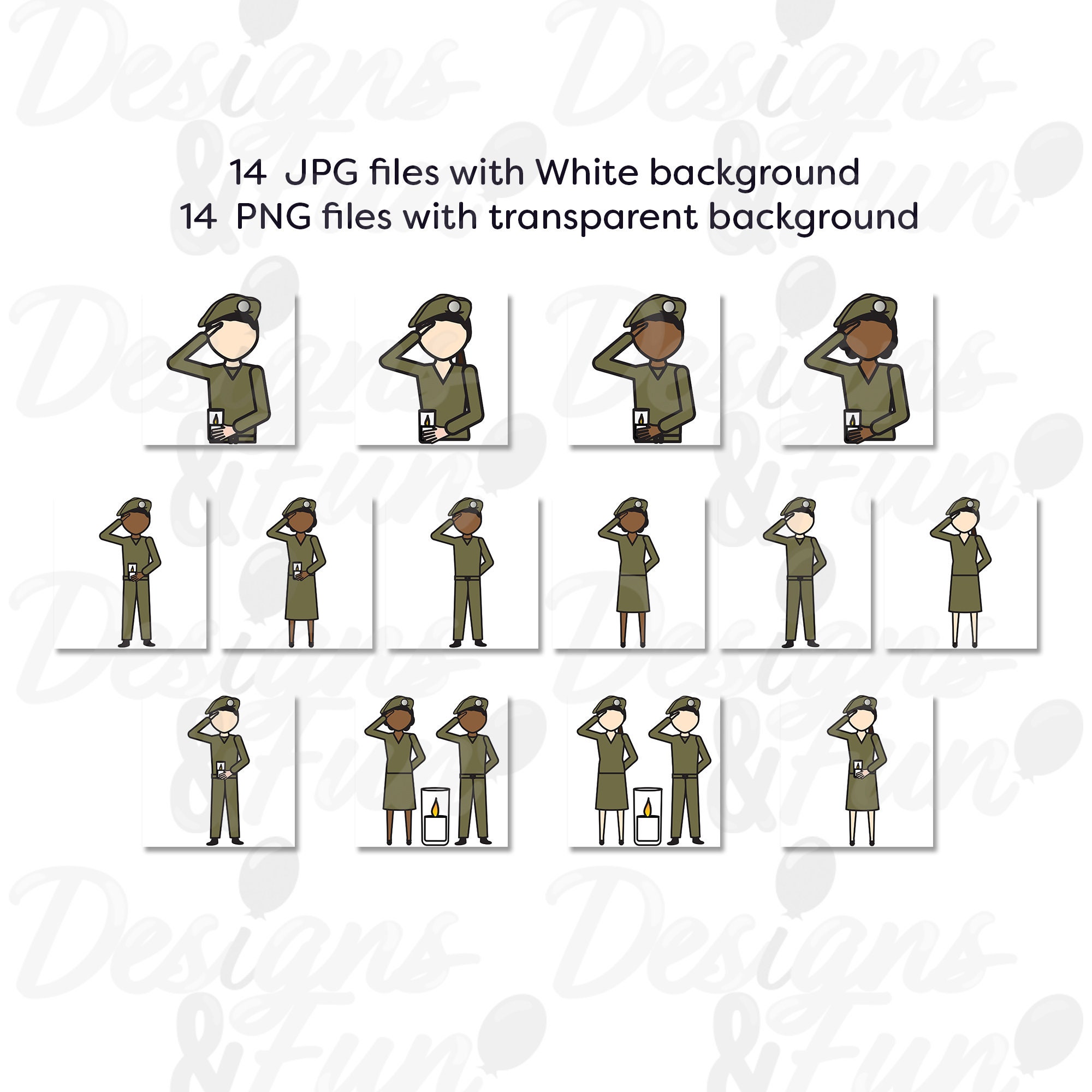 Memorial Day Clipart Set, Soldiers and Memorial Candles Illustrations ...