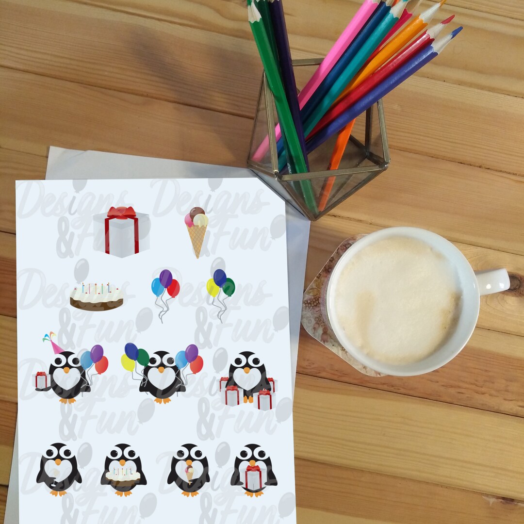 Penguin Clipart Set, Digital Download Penguin Birthday Party Clipart ...
