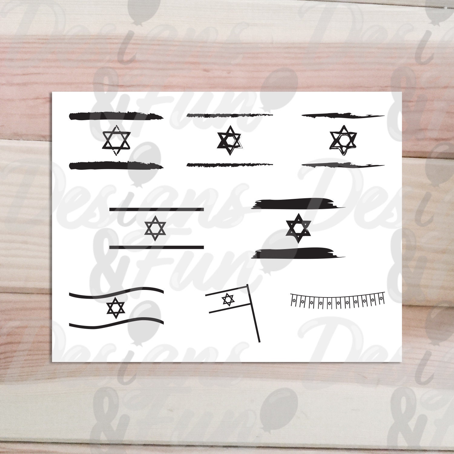 Israel Flag Cut Files, Stripes and Star of David Flag Set SVG and PNG ...