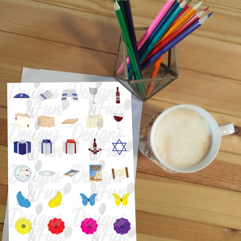 Passover Clipart Set, Printable Jewish Holiday Stickers Matzah ...