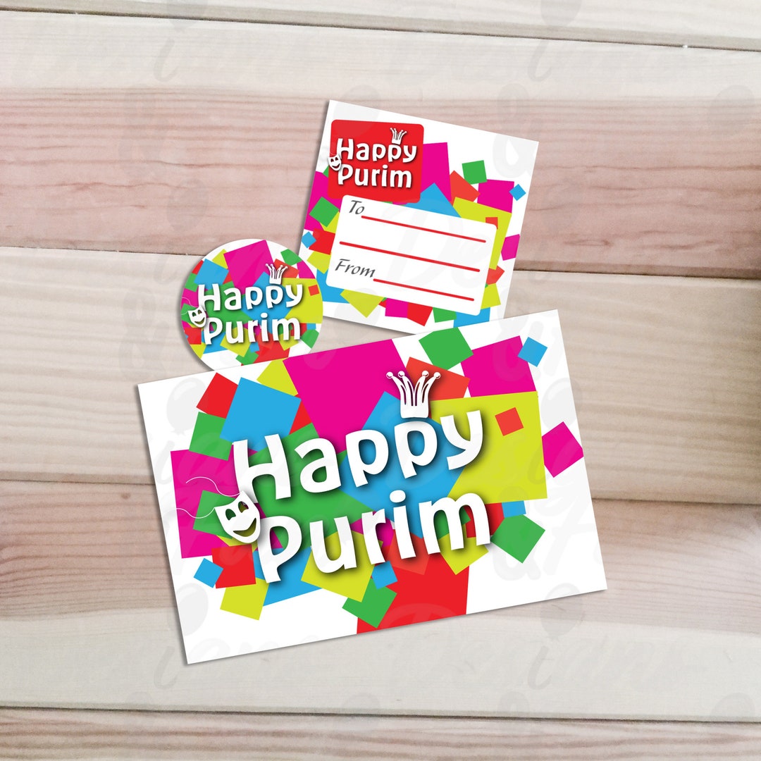 Colorful Purim Tags Set, Printable Happy Purim Tag, Sticker and Card ...
