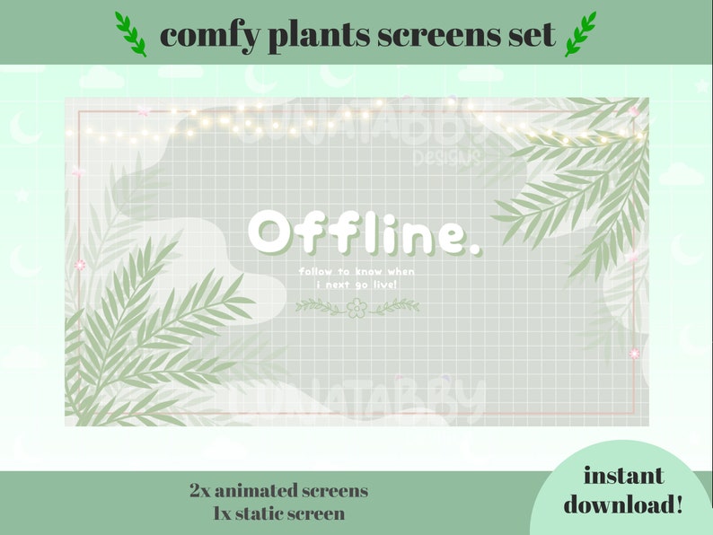 Twitch Stream Overlay Package Cute Comfy Plants Animated Screens ...