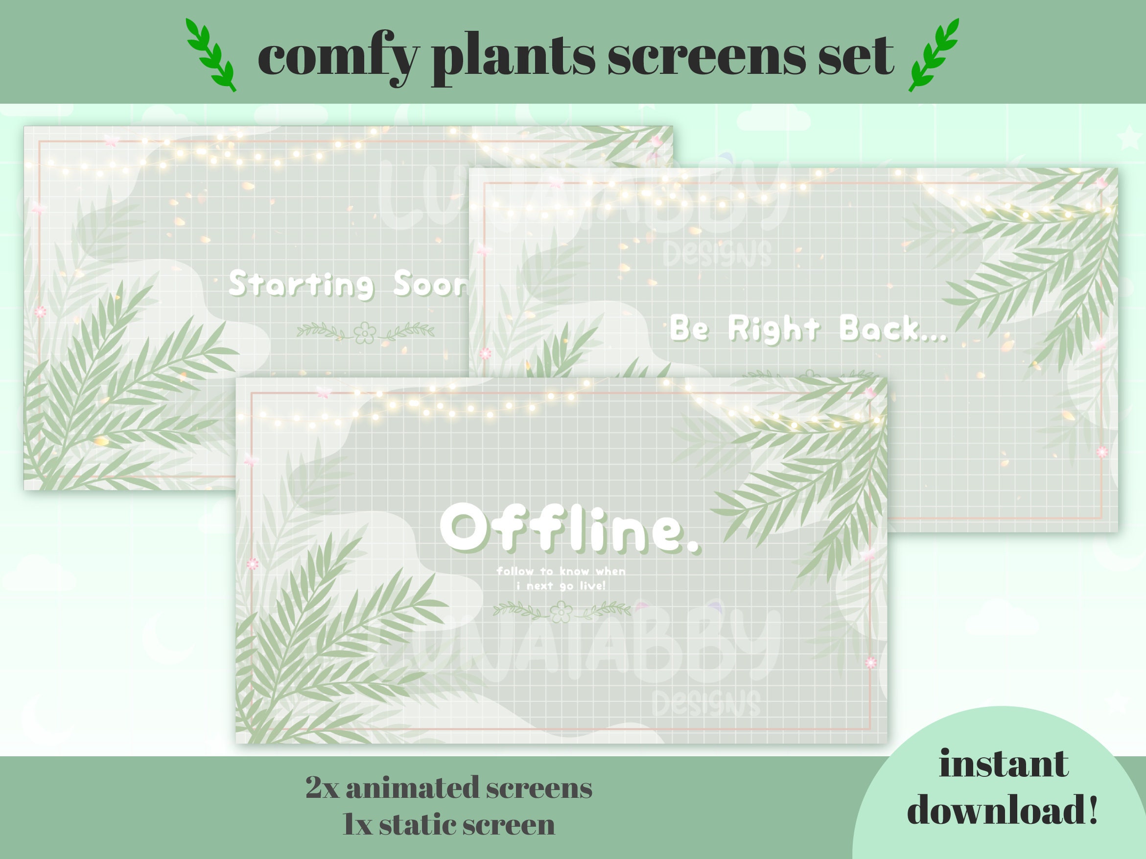 Twitch Stream Overlay Package Cute Comfy Plants Animated Screens ...