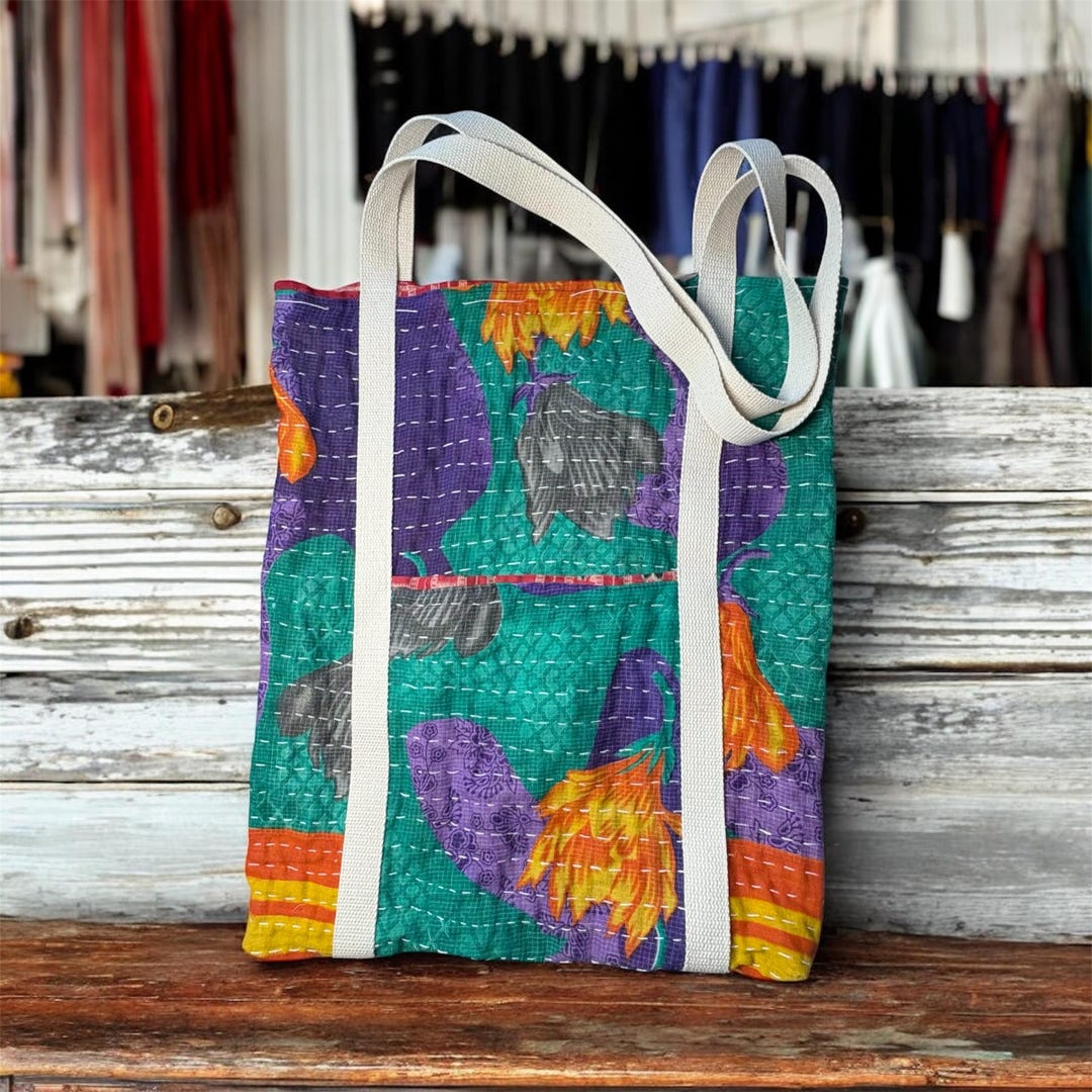 Upcycled Kantha Quilt Large Tote Bag - Etsy