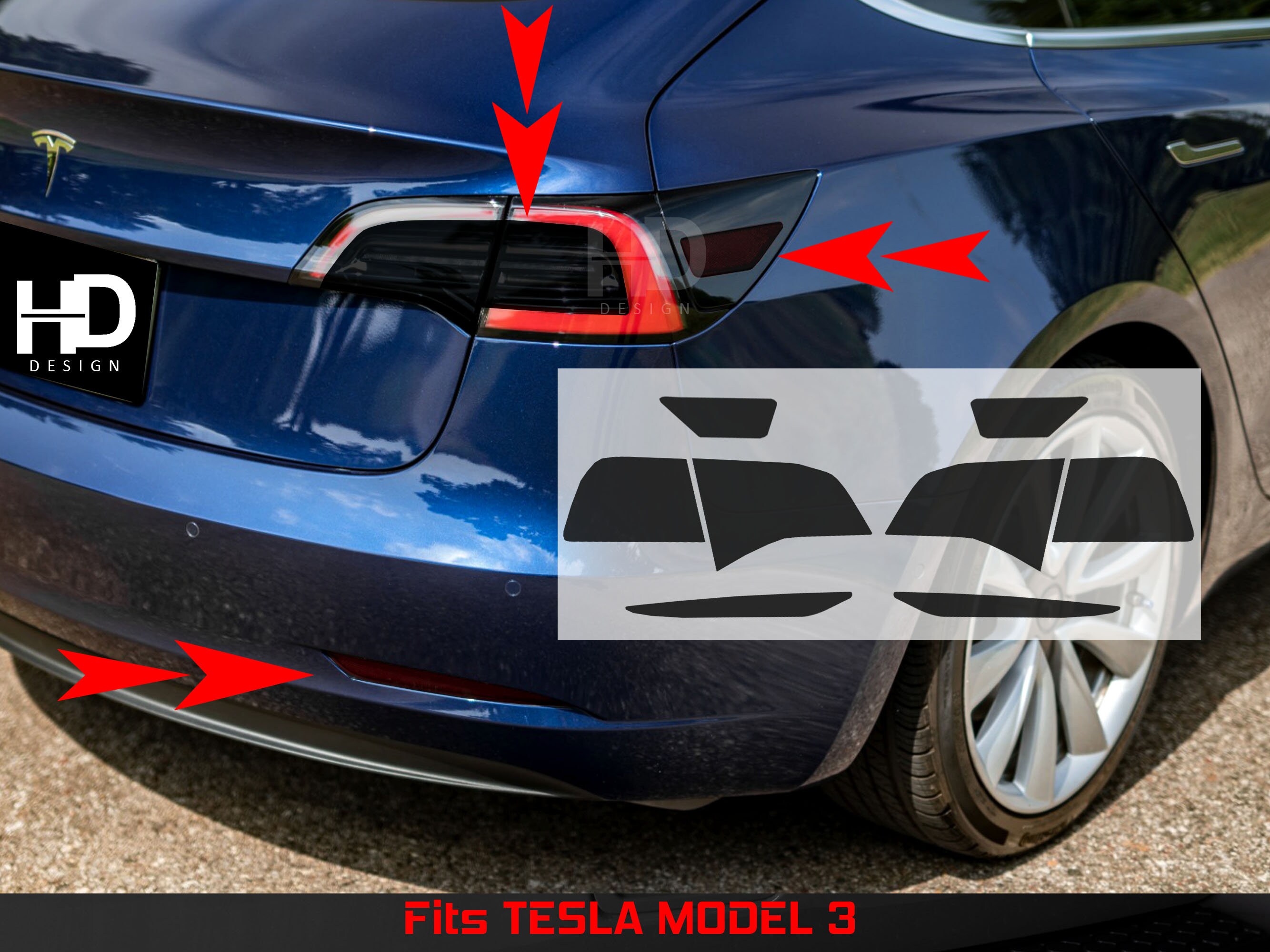 HDUSA Fits Tesla Model 3 2017-2023 Tail Light Rear Side Marker Precut ...