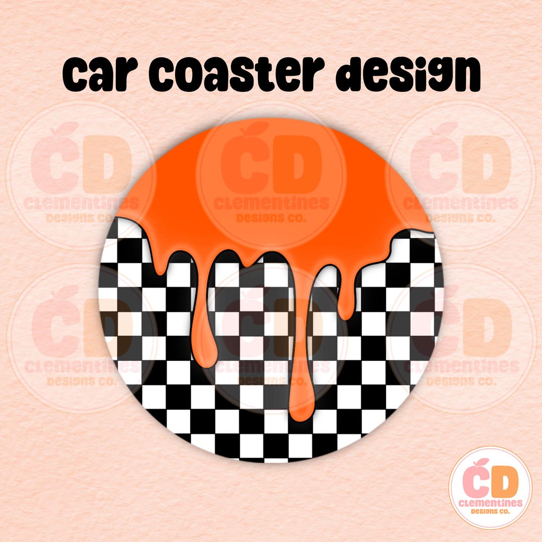 Retro Checkered Car Coaster PNG: Trendy Groovy Design (digital Design ...