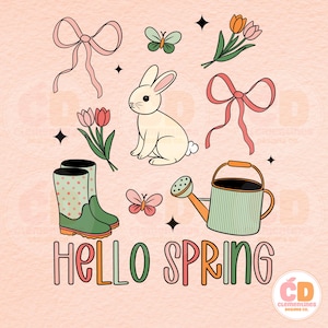 Hello Spring PNG: Bunny, Tulips, Watering Can (digital Download) - Etsy