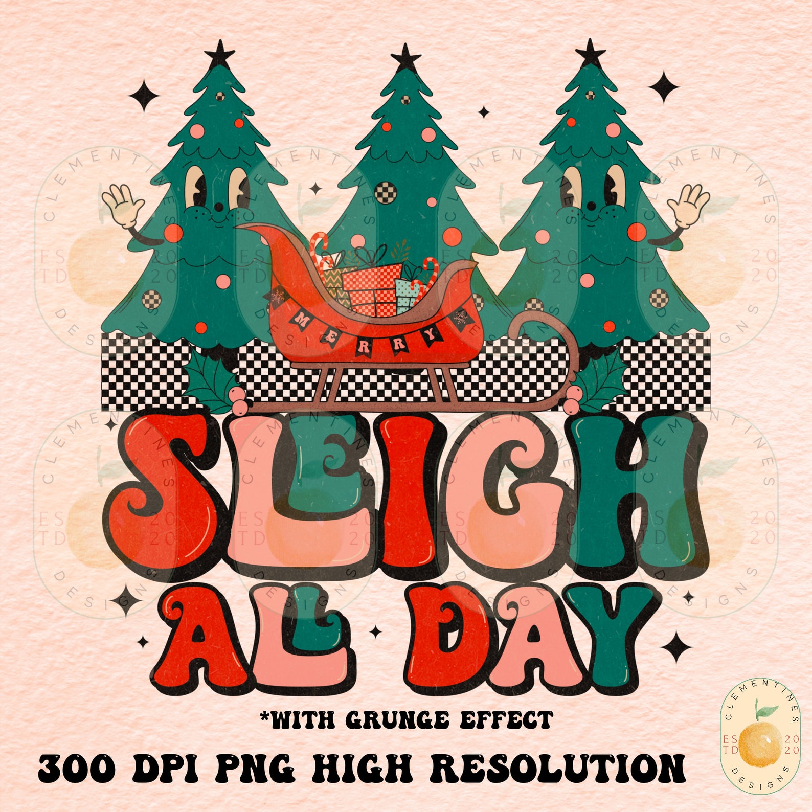 Sleigh All Day Png-retro Christmas Pnghappy Holidays Png - Etsy