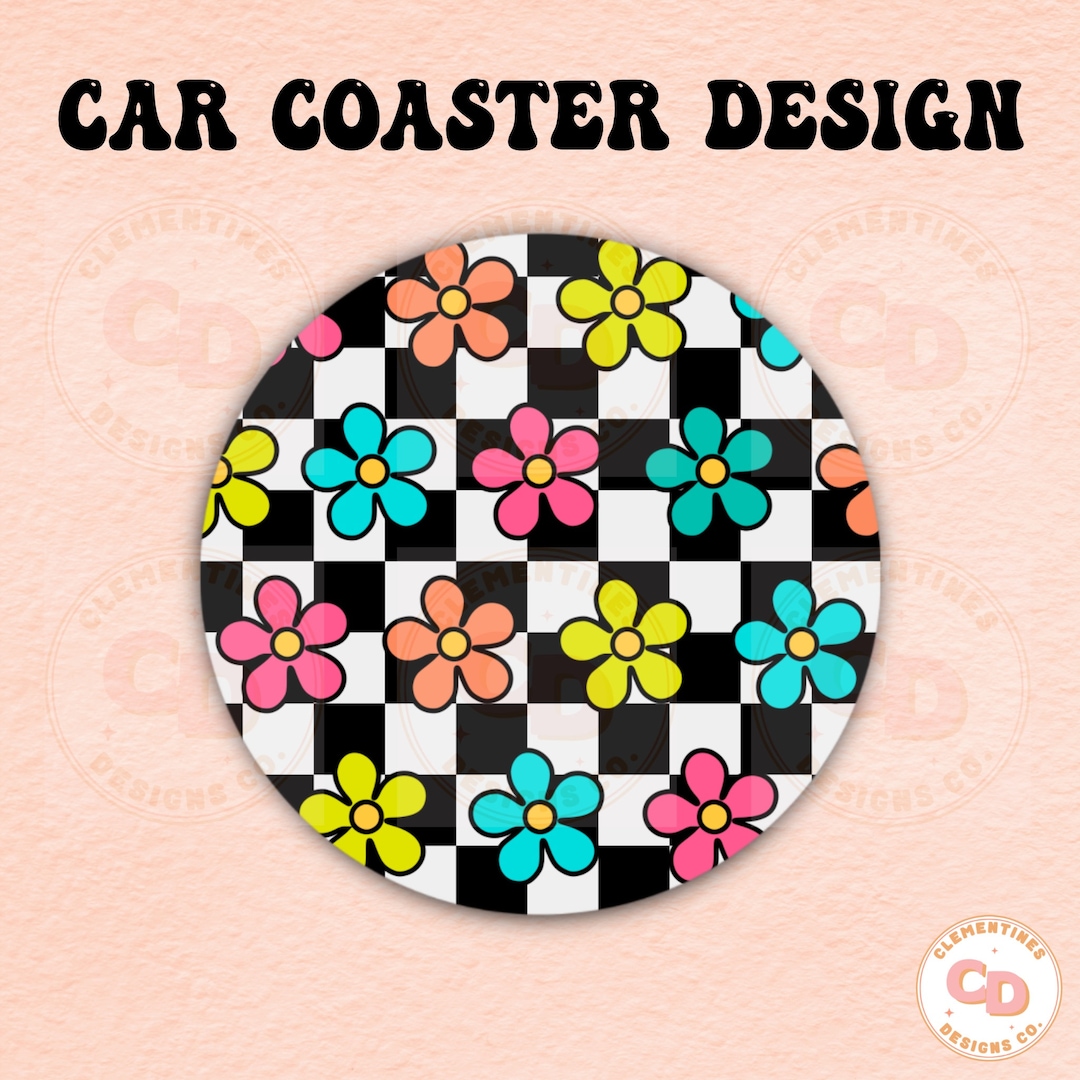 Checkered Flower Car Coaster PNG Design,sublimation Png,car Coaster ...