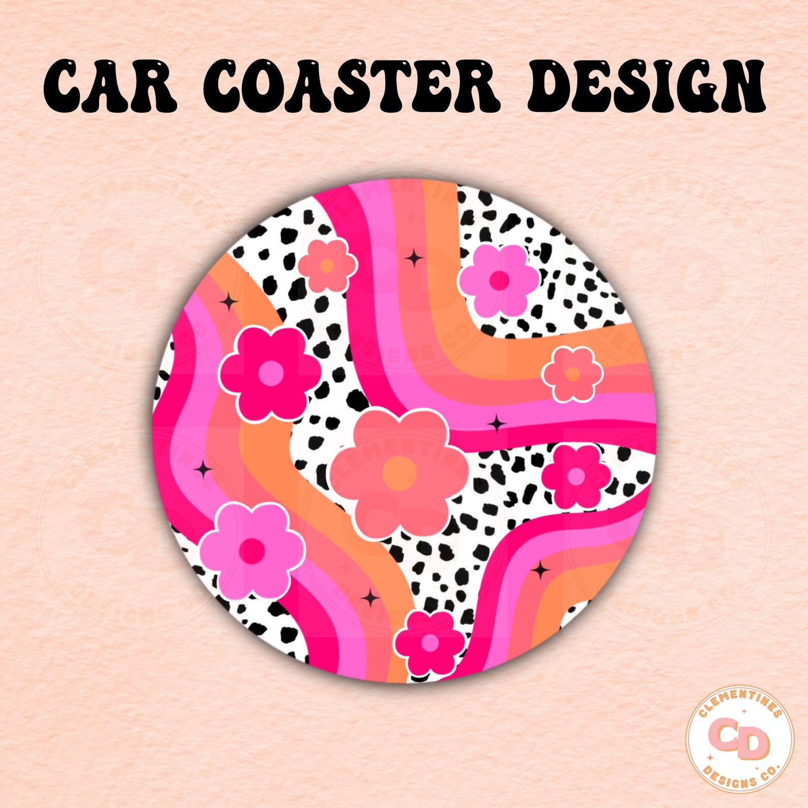 Groovy Flower Car Coaster PNG Design: Sublimation Art (digital Download ...