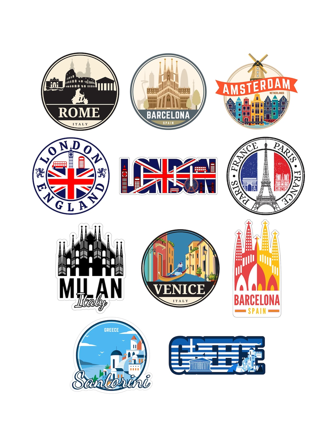 European Sticker Pack, Pack of 11 Stickers - Etsy