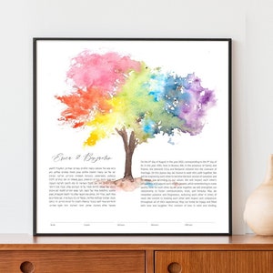Tree of Life Rainbow Watercolor Modern Ketubah | Custom Ketubah Wedding ...