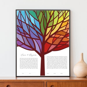 Tree of Life Stained Glass Rainbow Modern Ketubah: Custom Print Wedding ...