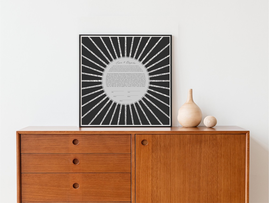 Modern Ketubah | Silver Sun Rays Custom Ketubah Wedding Certificate ...