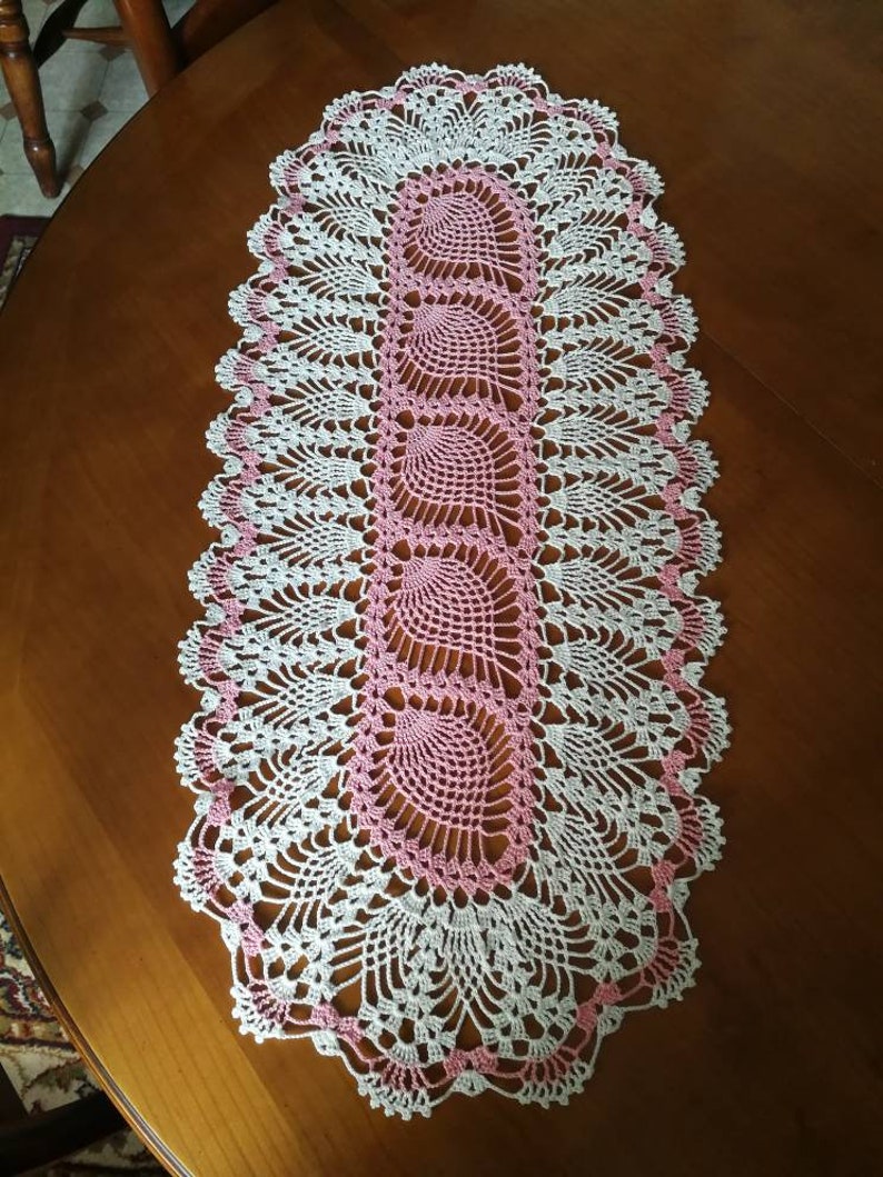 Pink and White Pineapple Handmade Large Oblong Doily/runner 30.5x14 ...