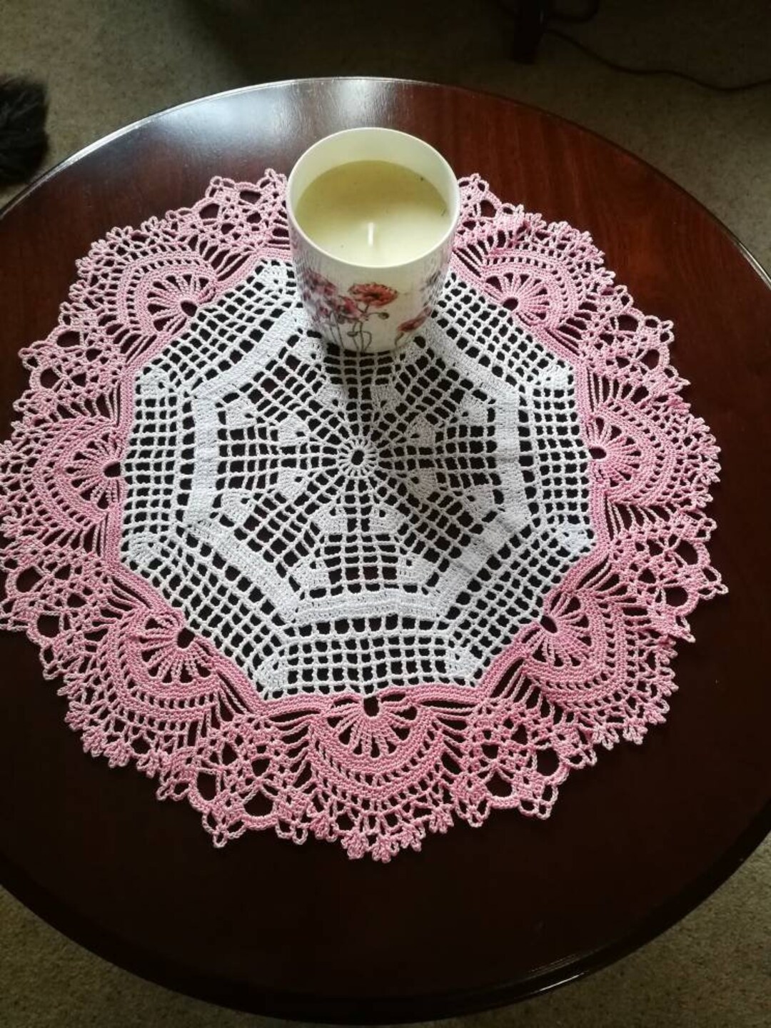 Pink and White Handmade Doily. 17.5ins Diameter - Etsy