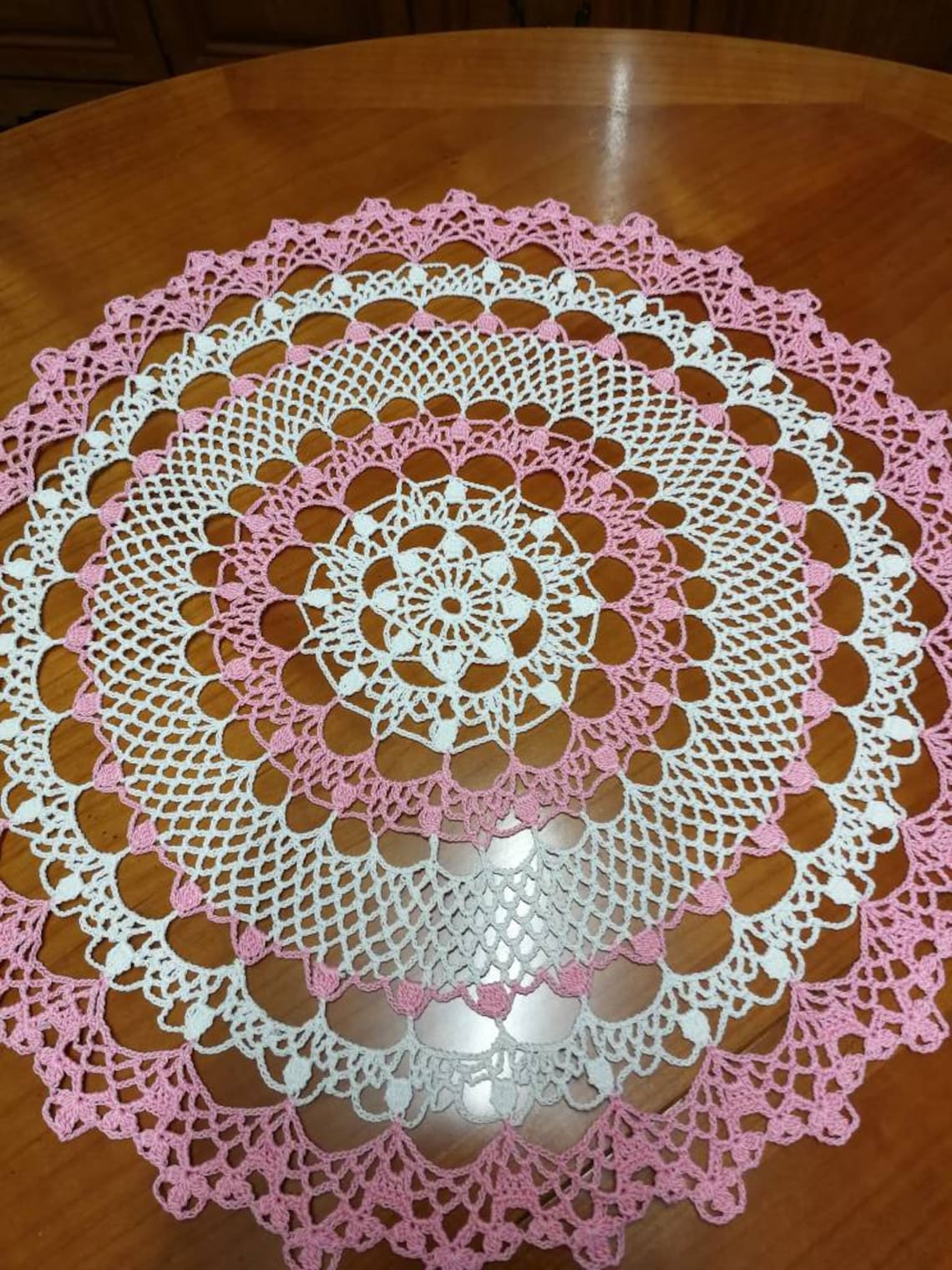 Pink and Cream Handmade Doily. 19ins Diameter - Etsy