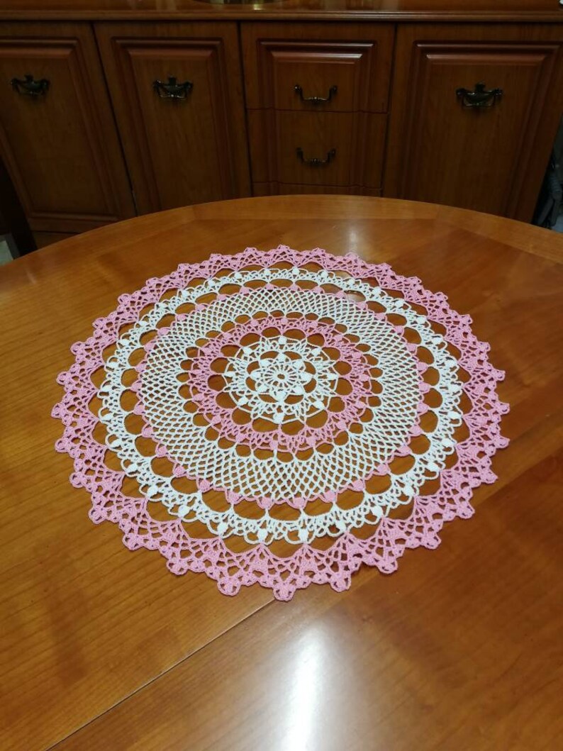 Pink and Cream Handmade Doily. 19ins Diameter - Etsy