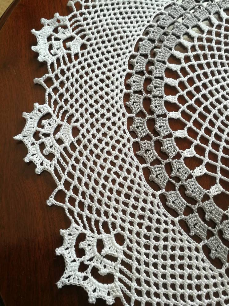Grey and White Handmade Carnation Doily. 20ins Diameter - Etsy UK