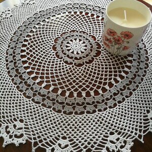 Grey and White Handmade Carnation Doily. 20ins Diameter - Etsy UK