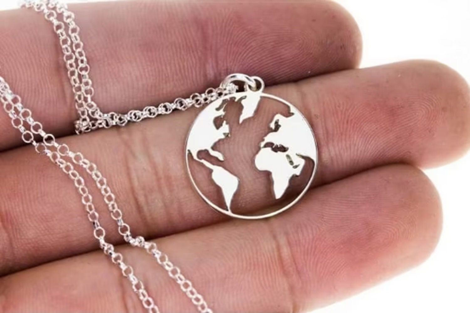 Round Map of the World Pendant Necklace Sterling Silver/gold - Etsy