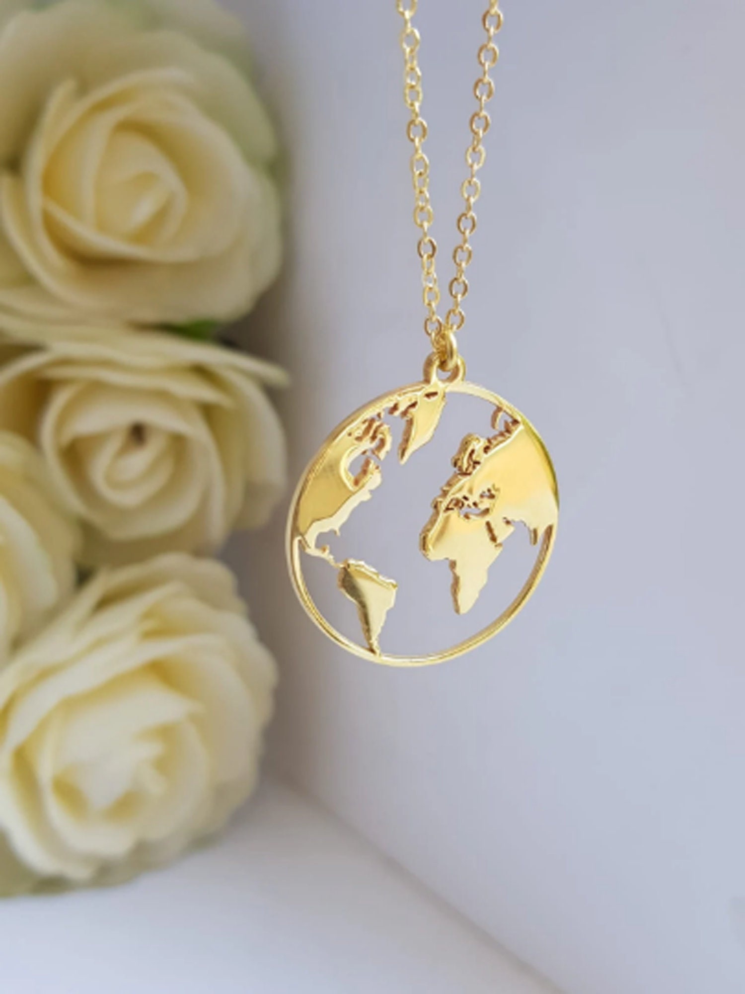 Round Map of the World Pendant Necklace Sterling Silver/gold - Etsy