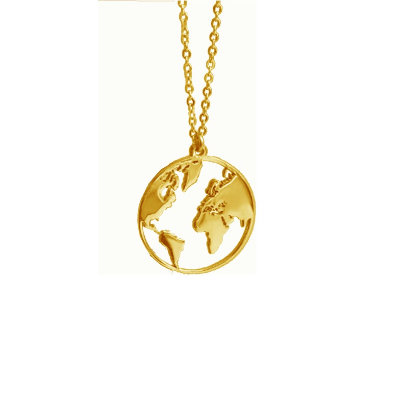 Round Map of the World Pendant Necklace Sterling Silver/gold - Etsy