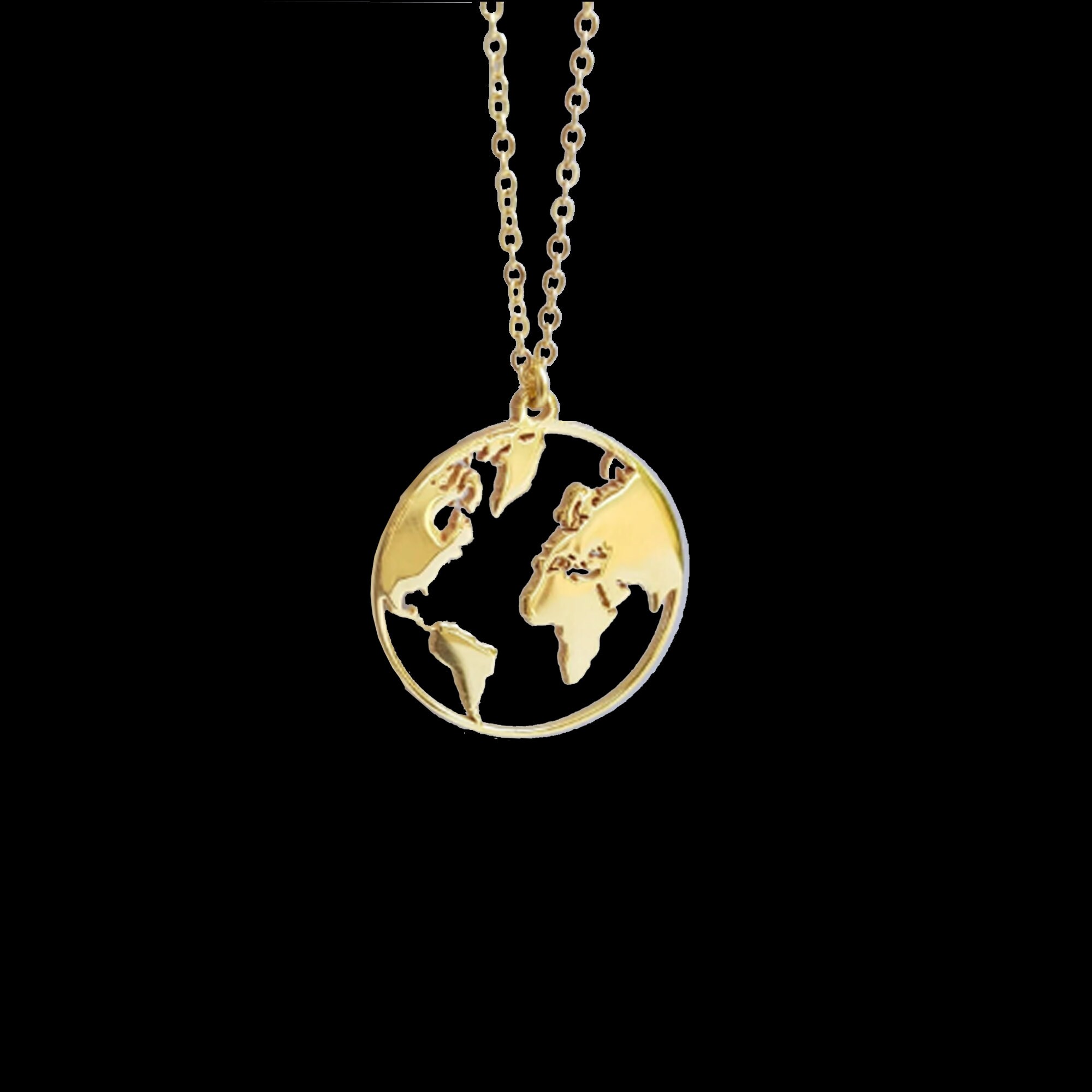 Round Map of the World Pendant Necklace Sterling Silver/gold - Etsy